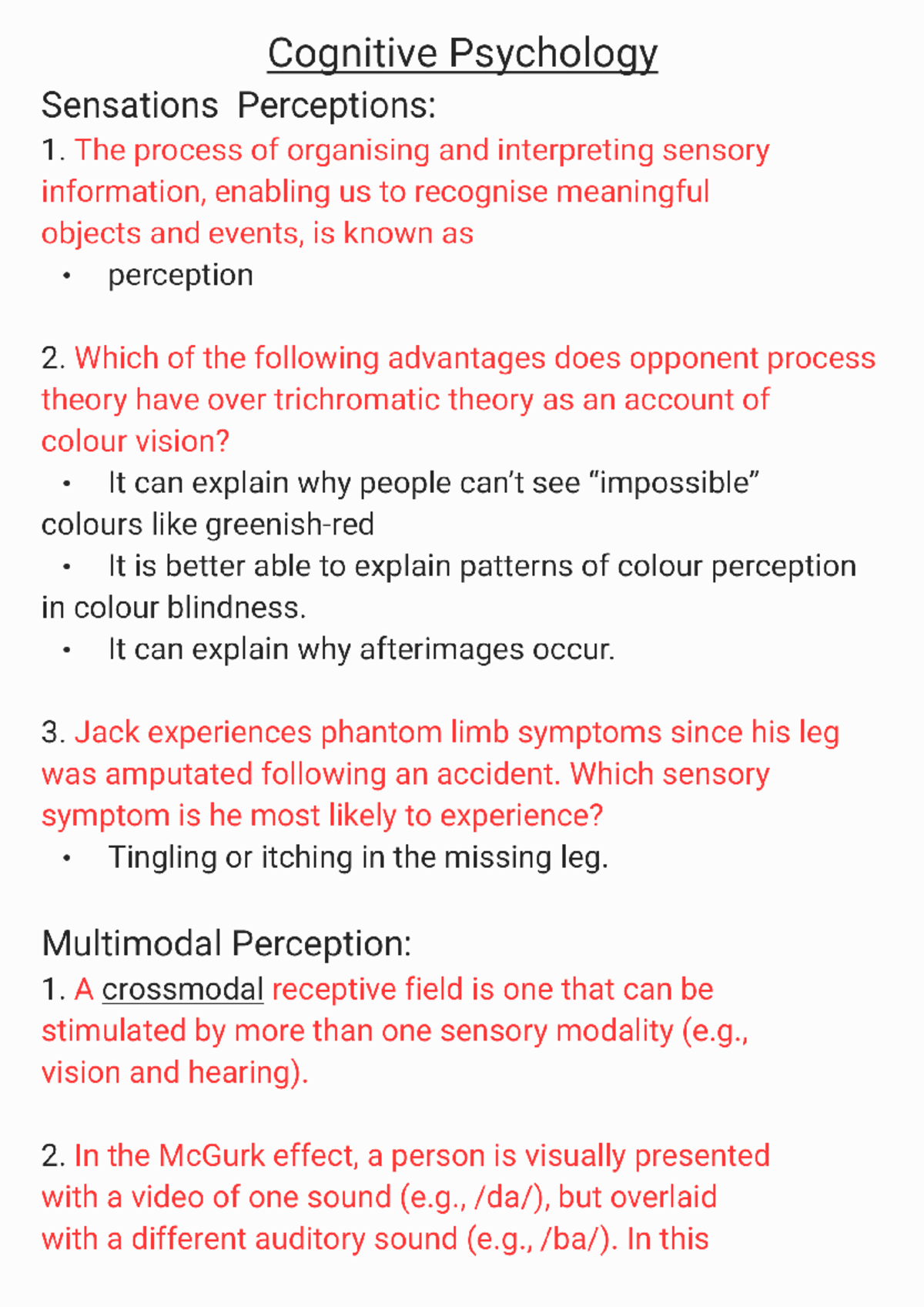 Cognitive Psychology Lecture Notes - Studocu