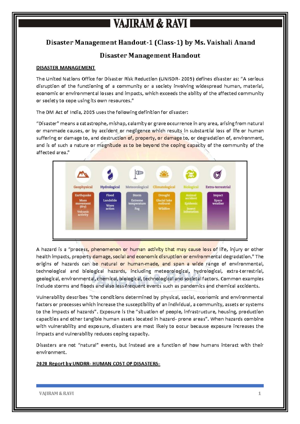Disaster Management Handout: Key Concepts and Frameworks (DM 101) - Studocu