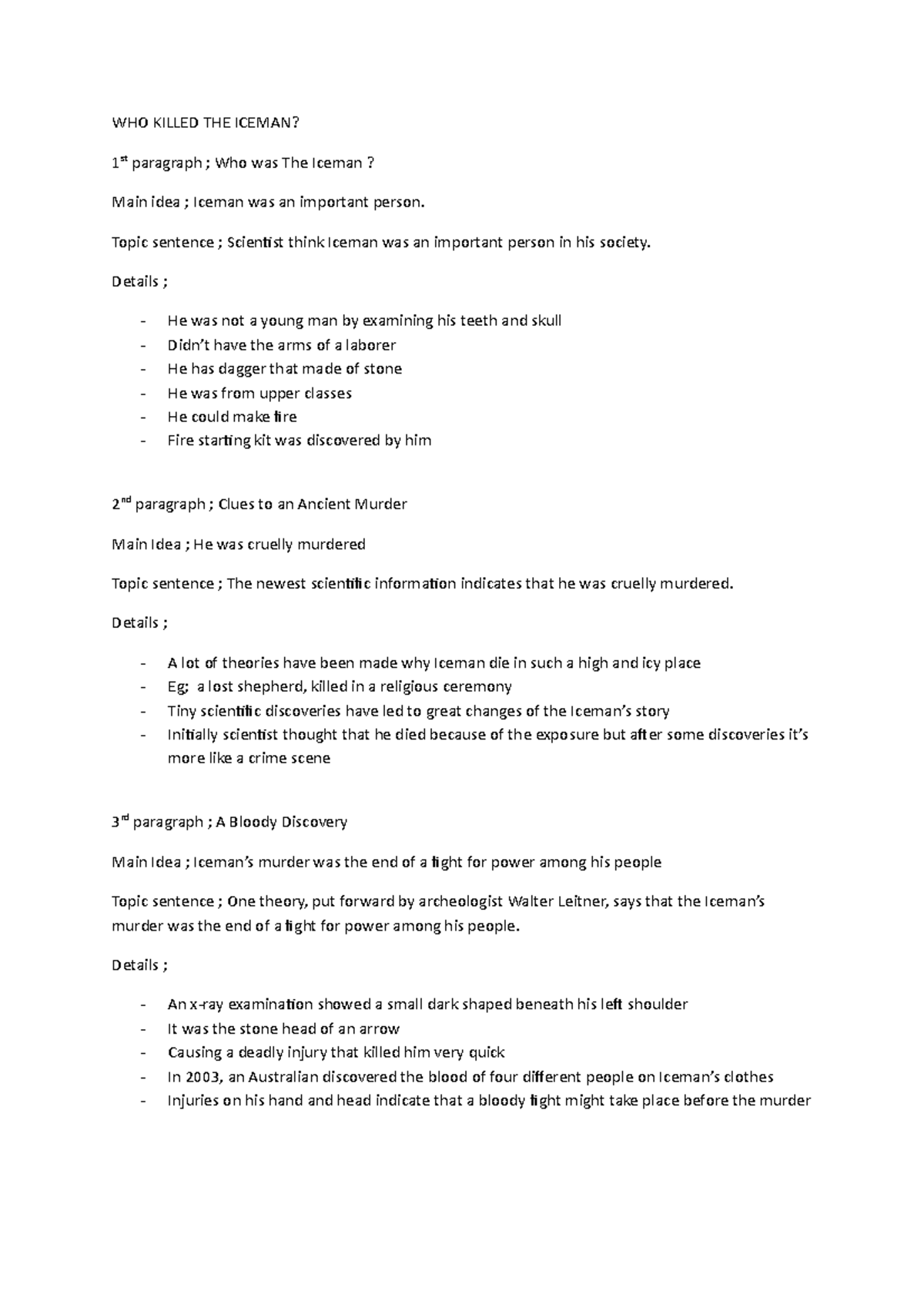 WHO Killed The Iceman? - Essay Notes for ELC151 Week 1 Syllabus - Studocu