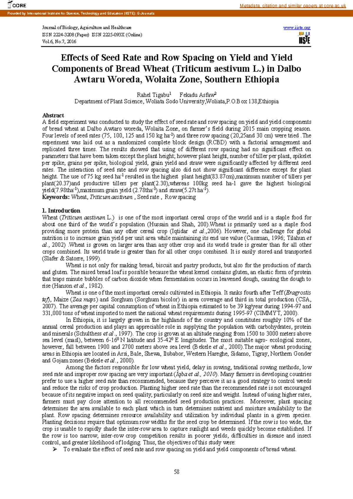 Effects of Seed Rate and Row Spacing on Wheat Yield (PLS 101) - Studocu