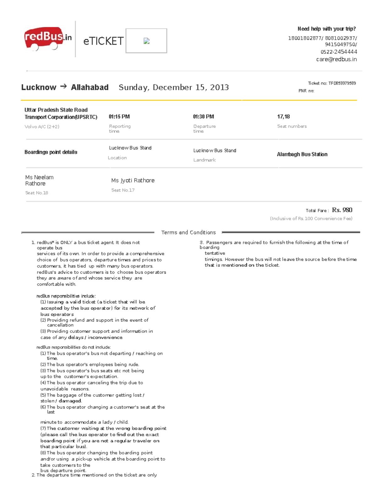 Redbus eTicket Format and Guidelines for Travel - Studocu