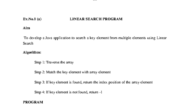 CS3381 - OOPS LAB: Linear Search, Selection Sort & Insertion Sort Programs - Studocu