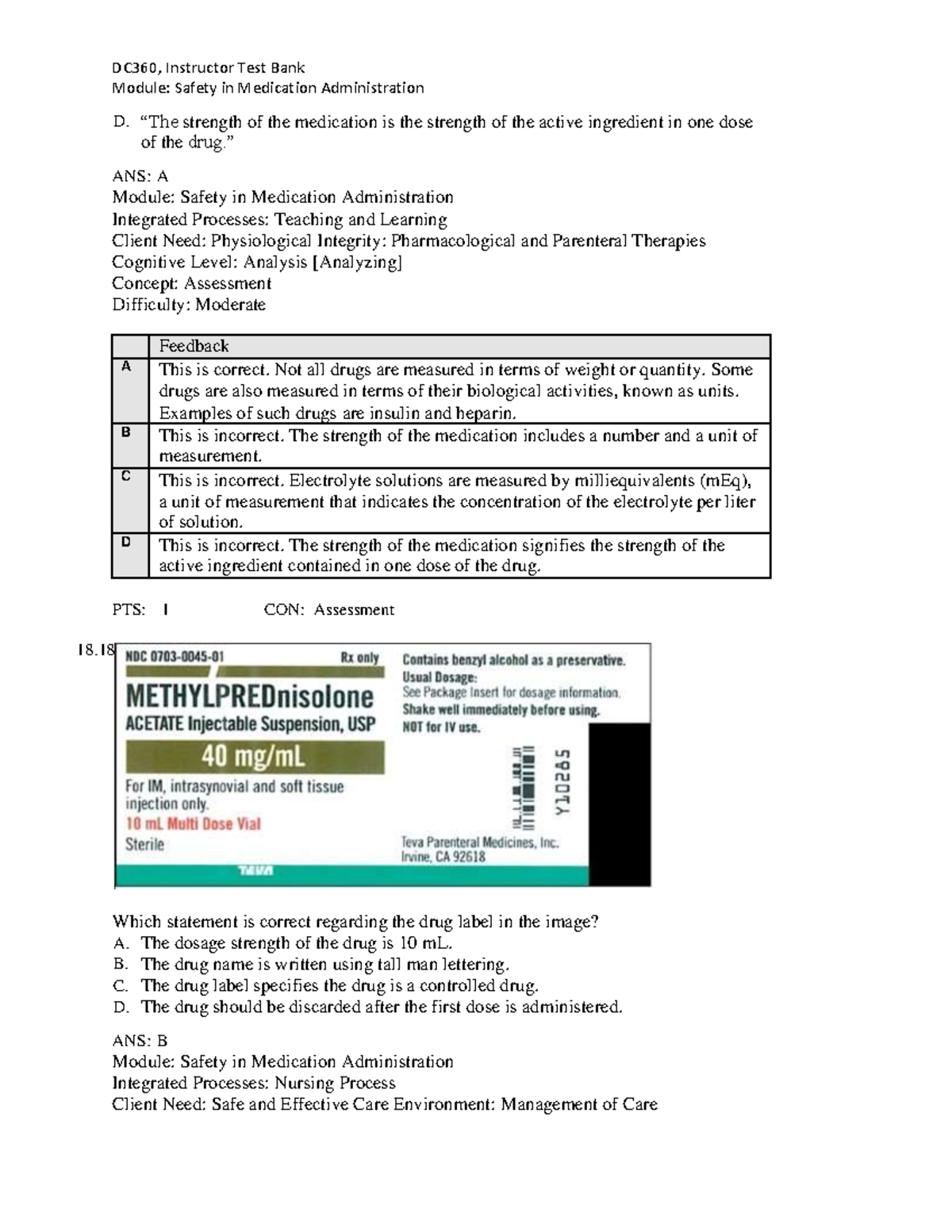 DC360 Test Bank: Safety in Medication Administration Insights - Studocu