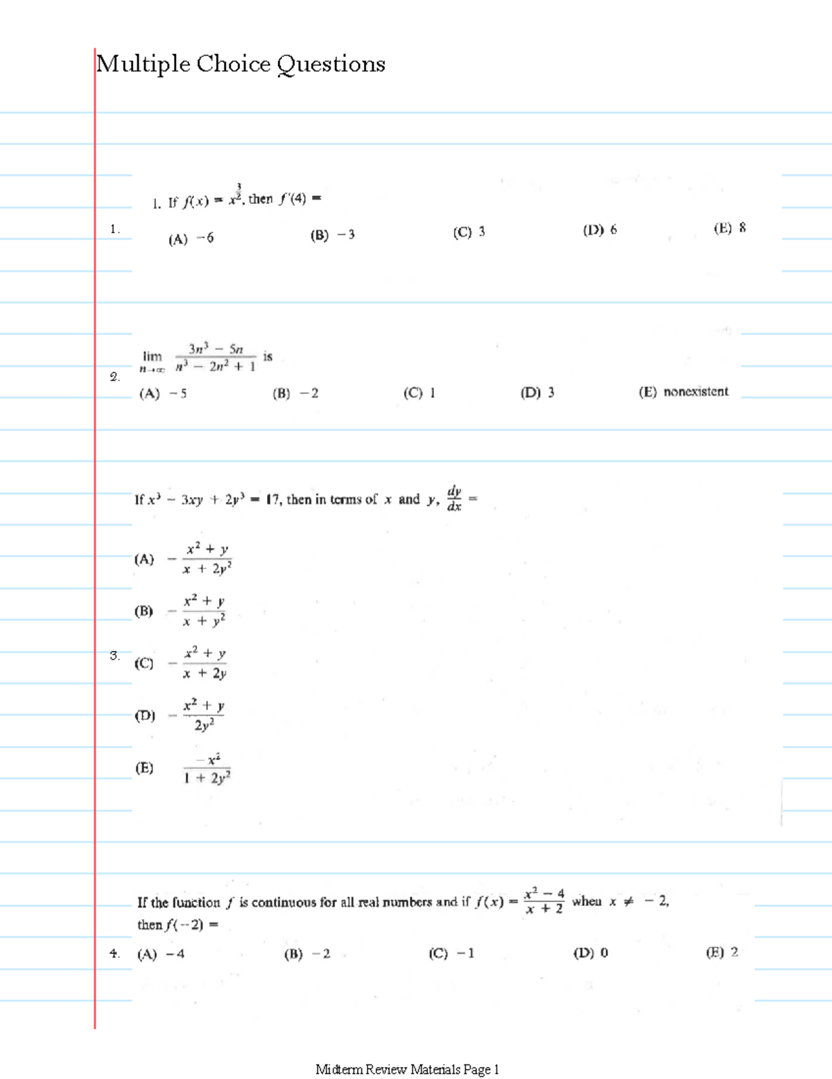 Midterm Review: Multiple Choice Questions (MCQs) - Studocu