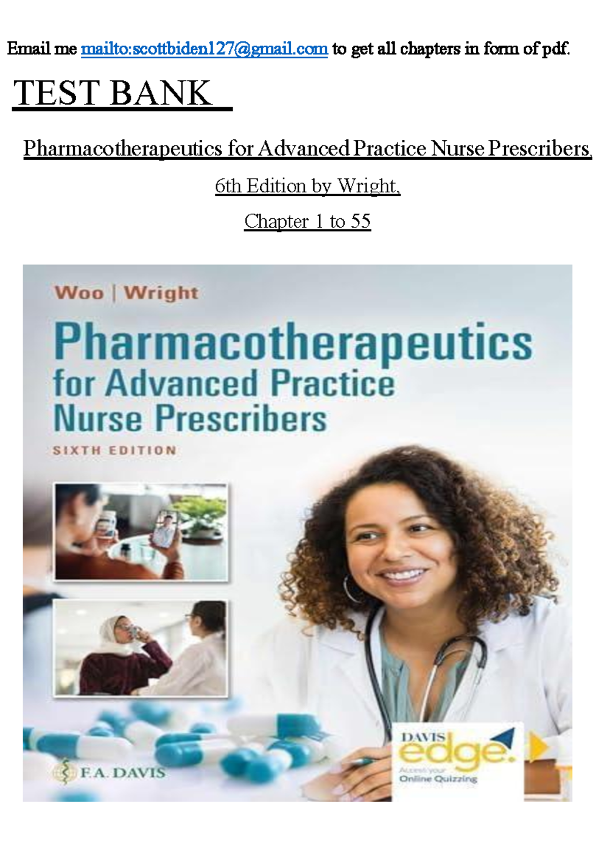 TEST BANK: Pharmacotherapeutics for Advanced Practice Nurse Prescribers ...