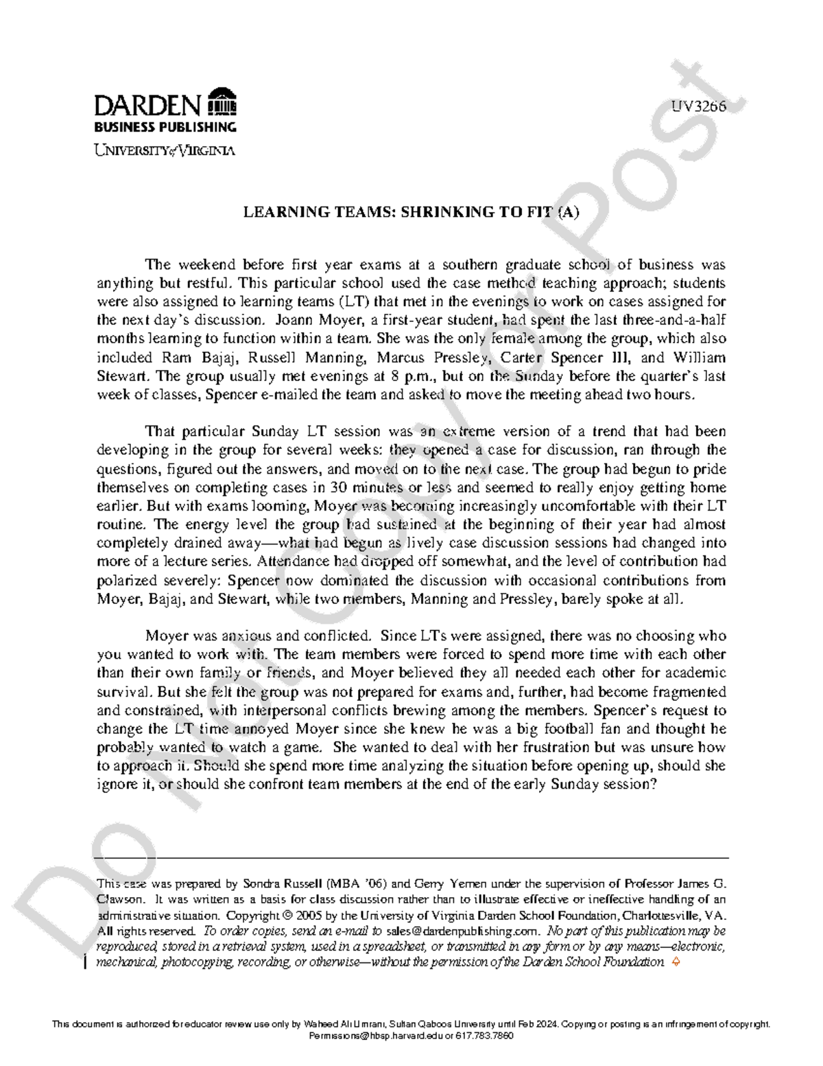 UV3266 Case Study: Learning Teams Dynamics and Challenges - Studocu