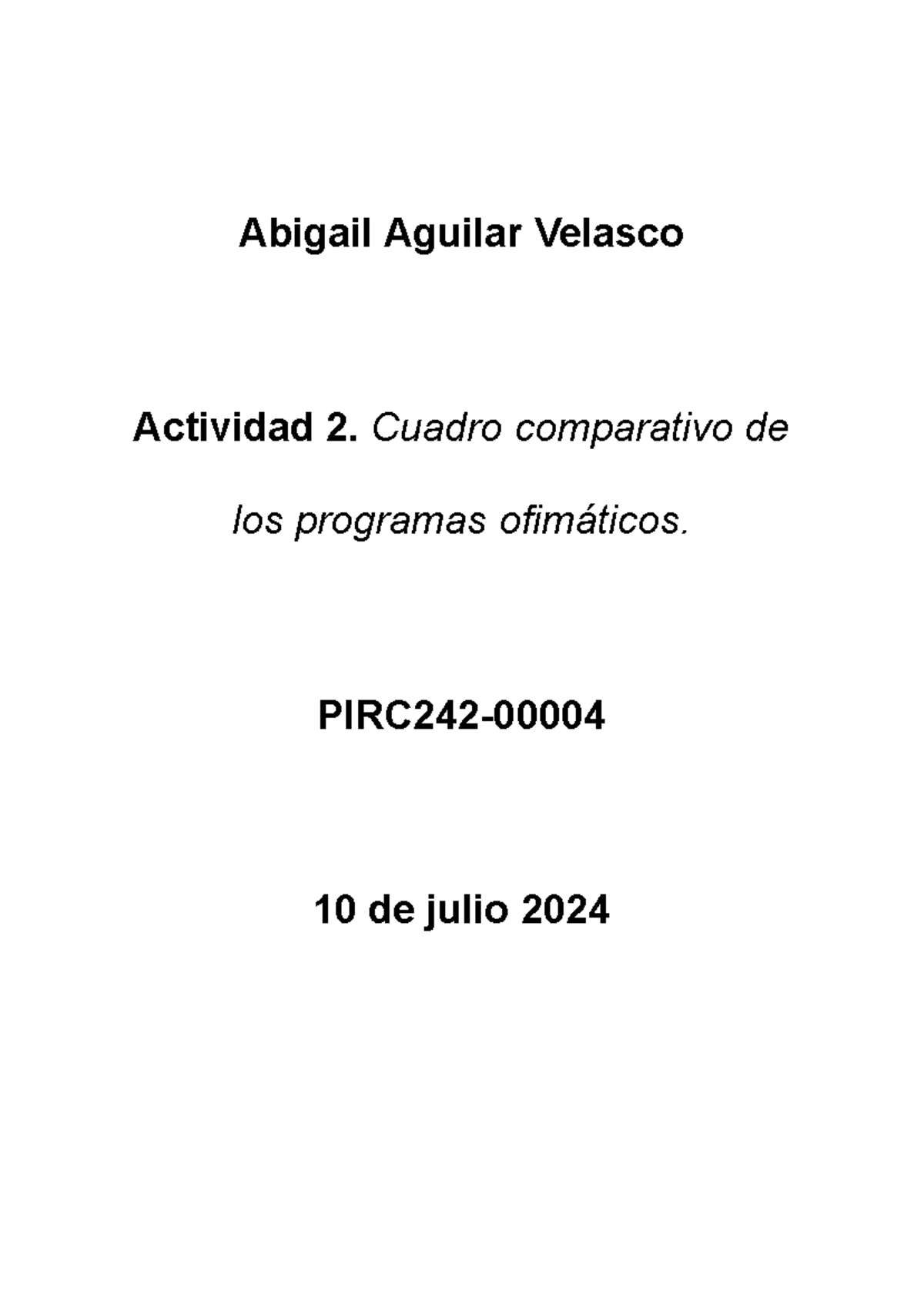 Comparative Analysis of Office Programs - PIRC242 Act2 M1 - Studocu