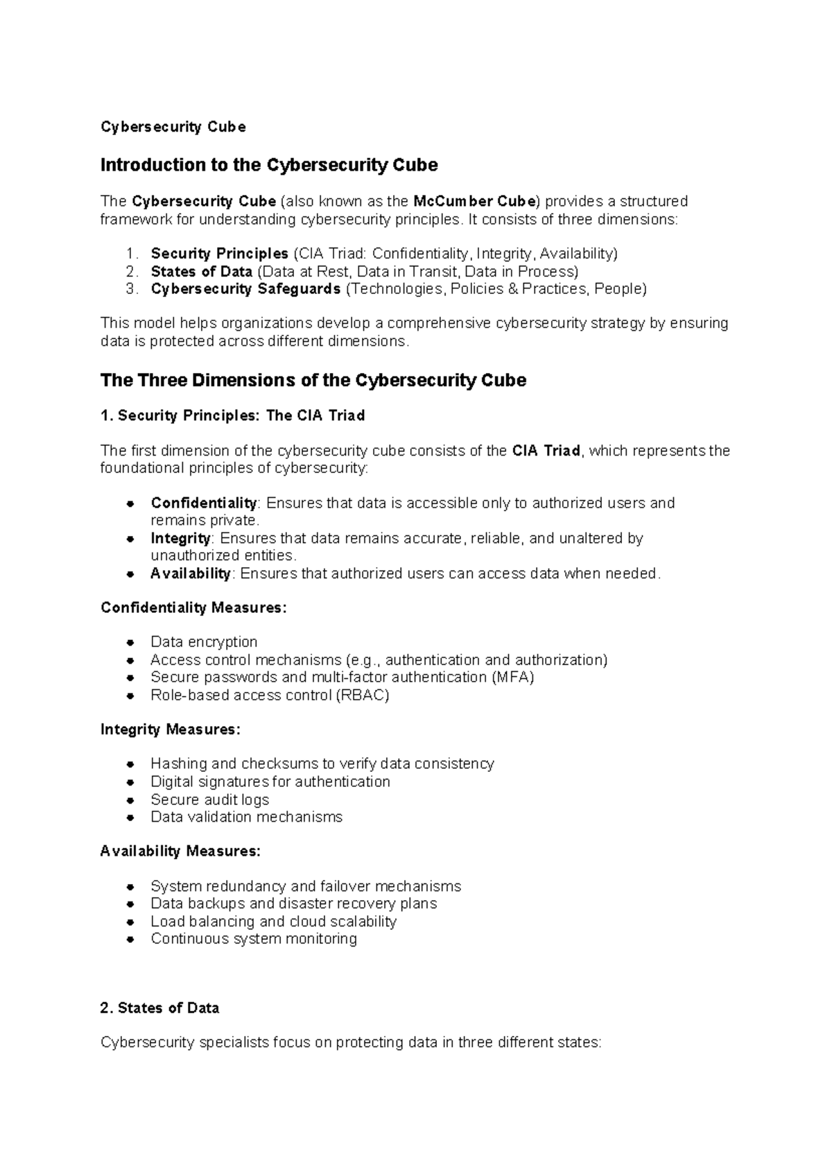Week 2 - Intro to the Cybersecurity Cube Framework - Studocu
