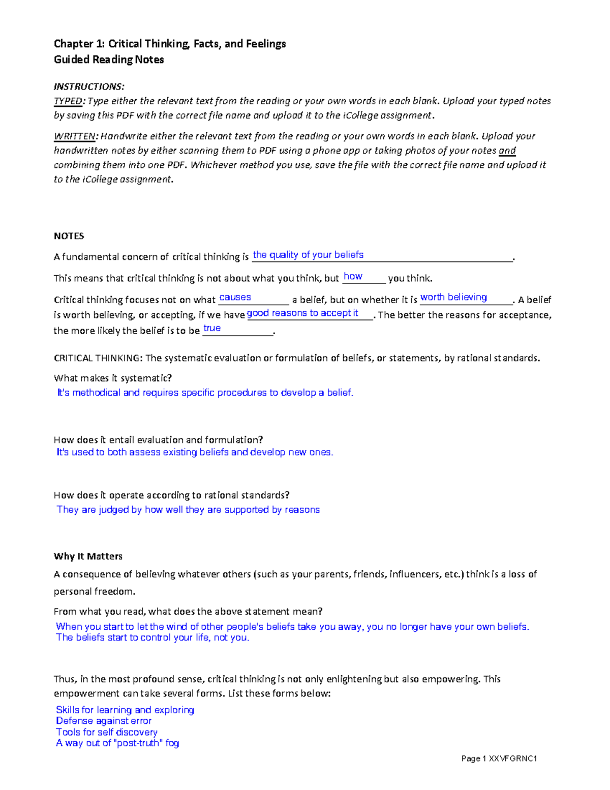 Critical Thinking: Guided Reading Notes on Claims & Arguments ...