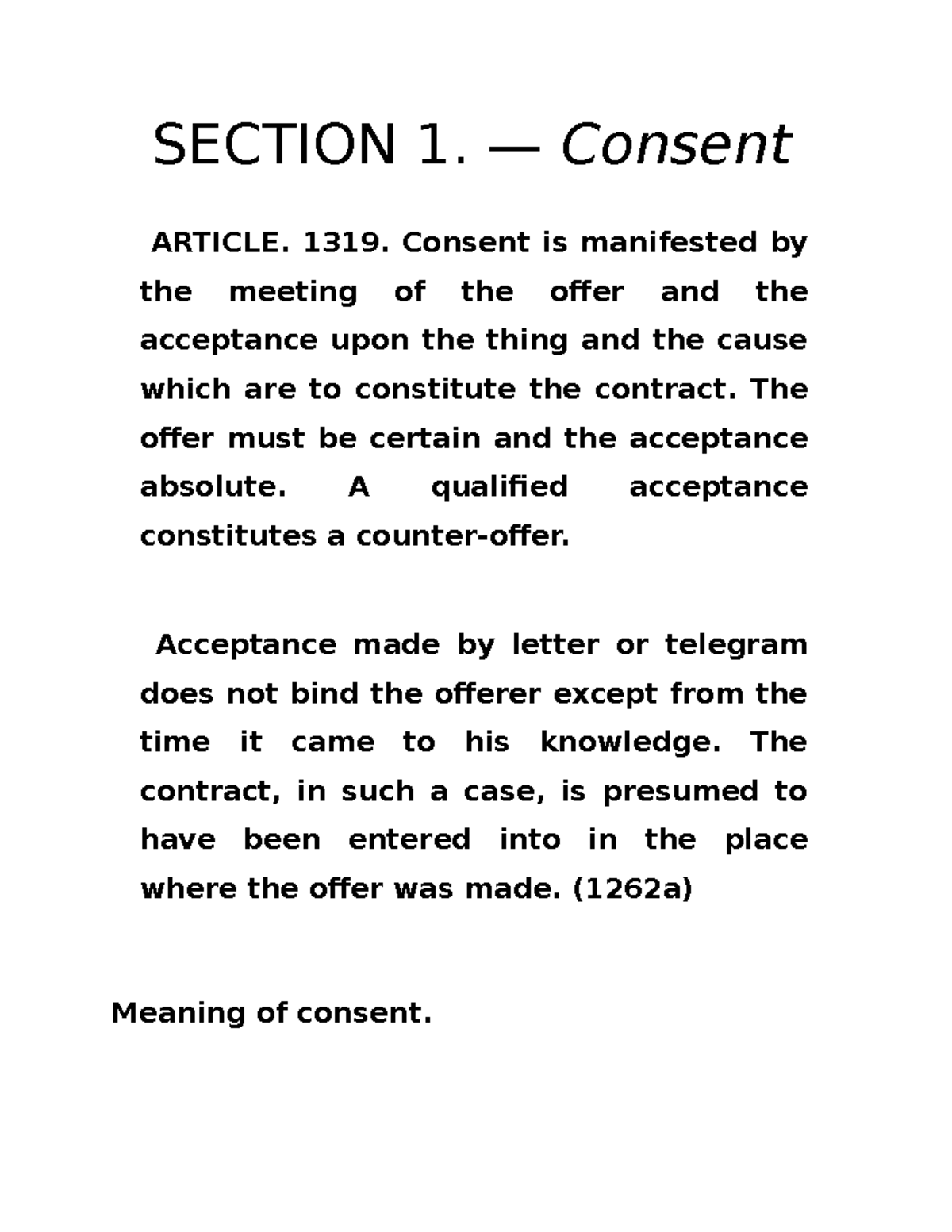 Section 1: Understanding Consent in Chapter 2 - Contract Law - Studocu