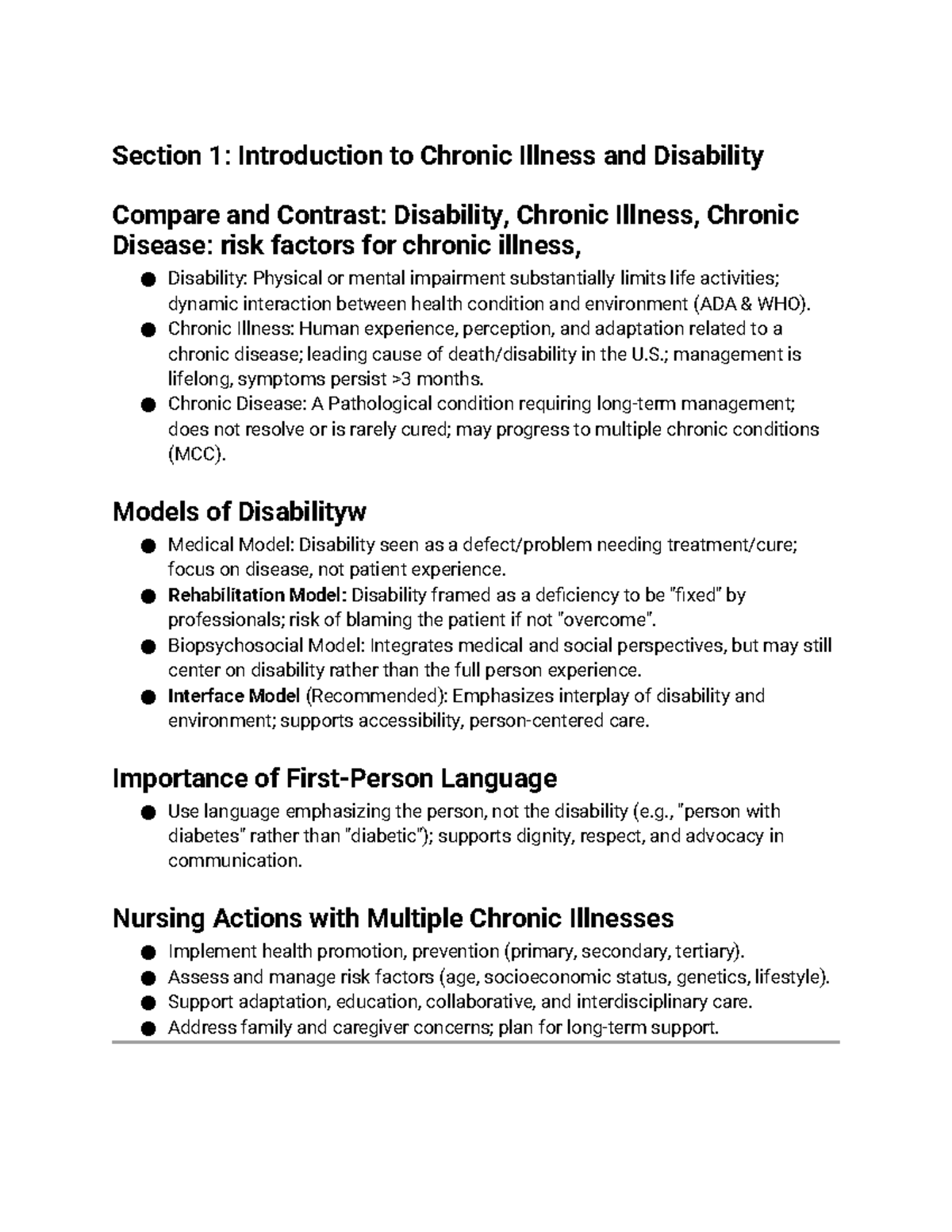 NUR 101: Introduction to Chronic Illness and Disability Management ...