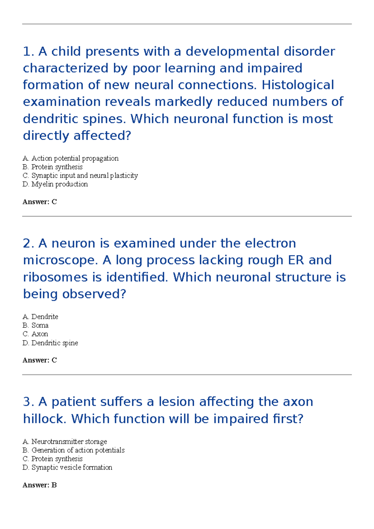 Histo Questions - Nerves: Neuronal Function and Structure Analysis ...