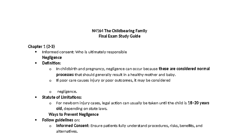 N4164 The Childbearing Family Final Exam Study Guide: Key Concepts and ...