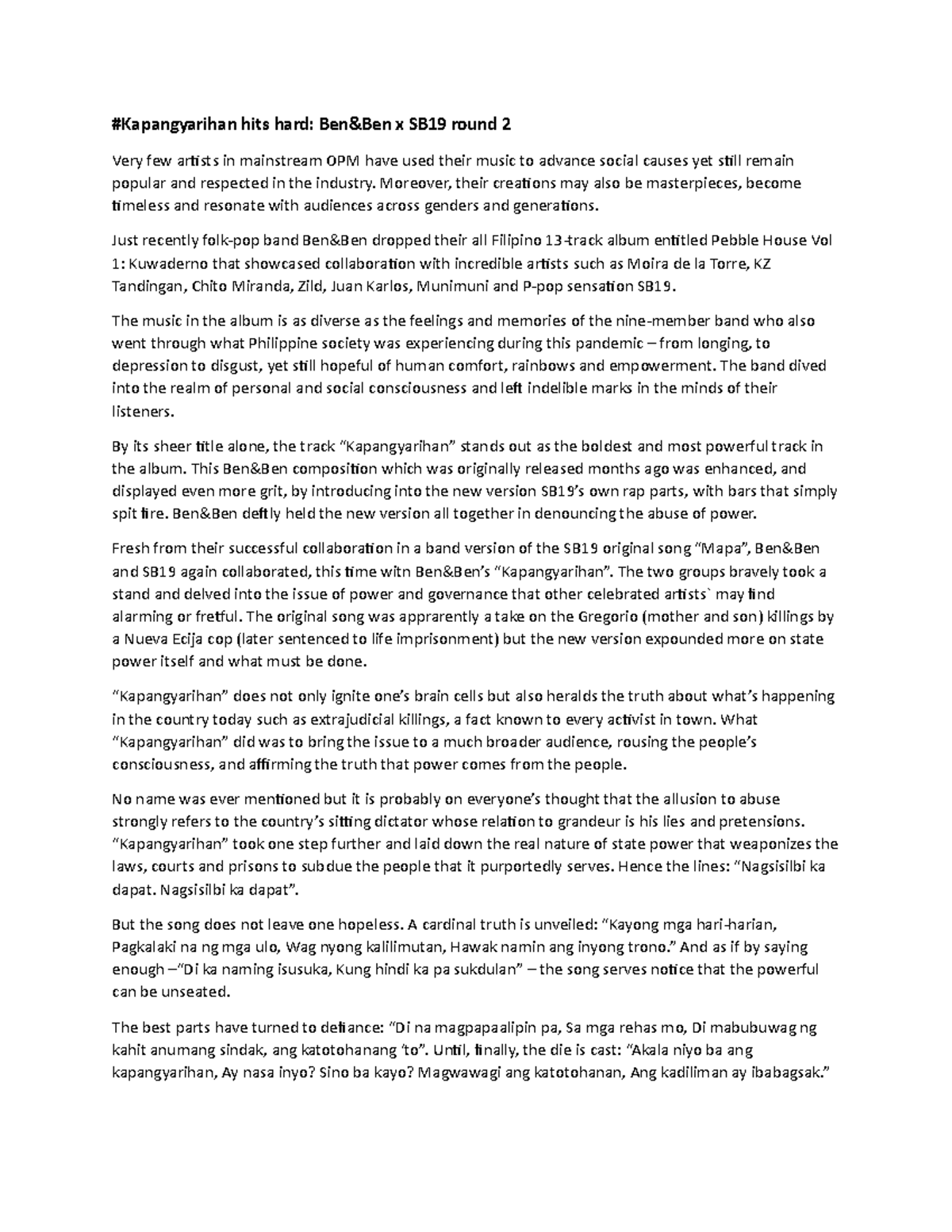 Critique paper example - Literary Criticism - Studocu