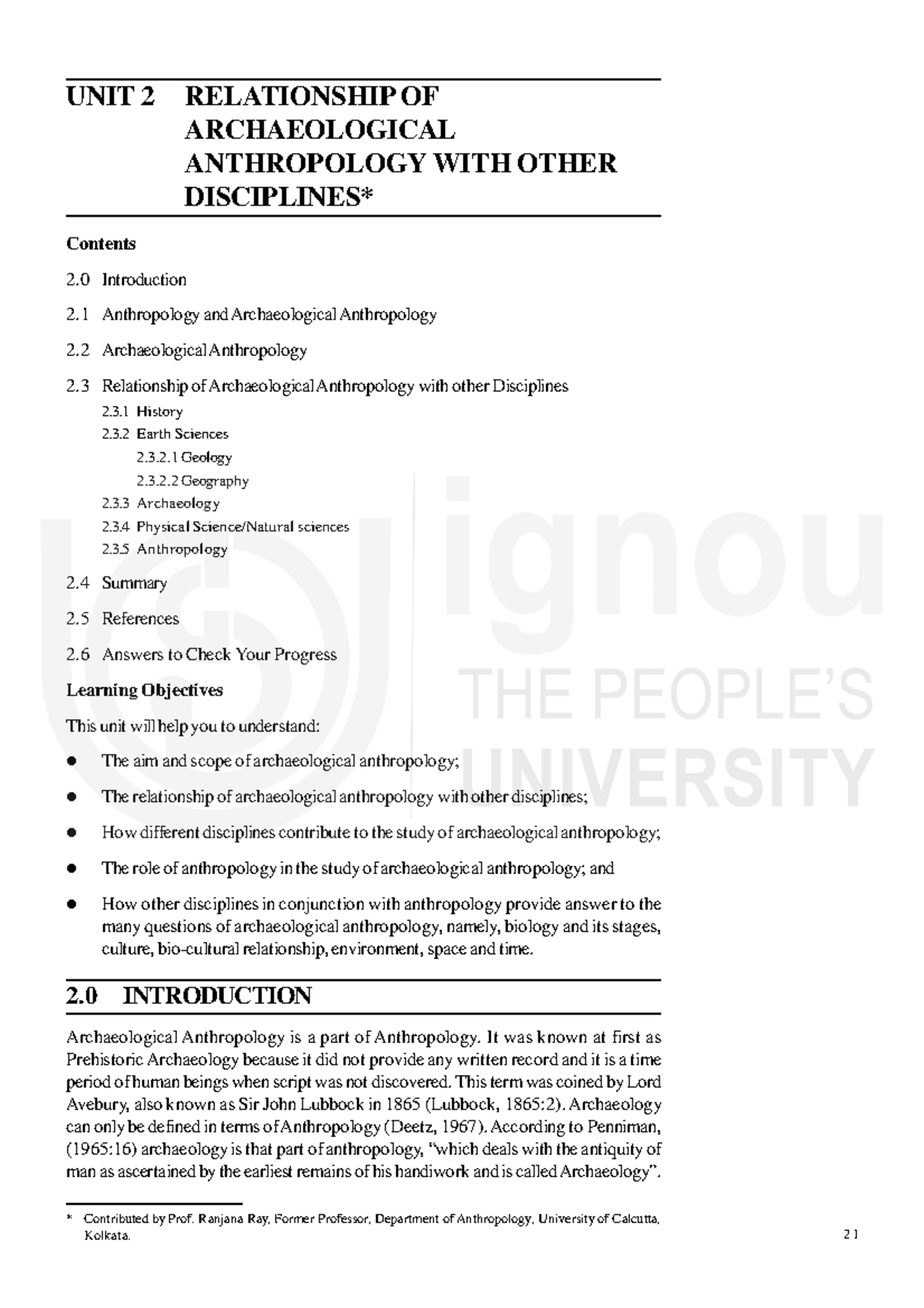 Unit-2 - Archeological anthropology - 2 1 UNIT 2 RELATIONSHIP OF ...