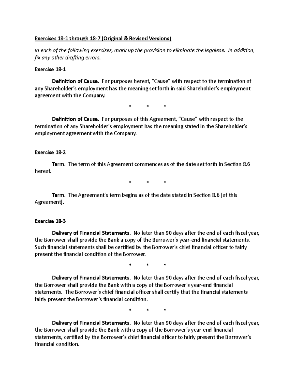 Revised Exercises 18-1 to 18-7: Legal Provision Drafting Improvements ...