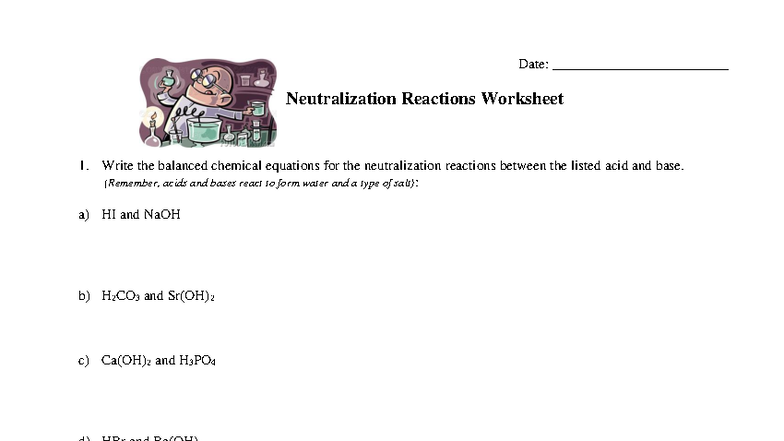 Science 2 - Neutralization Reactions Worksheet - Studocu