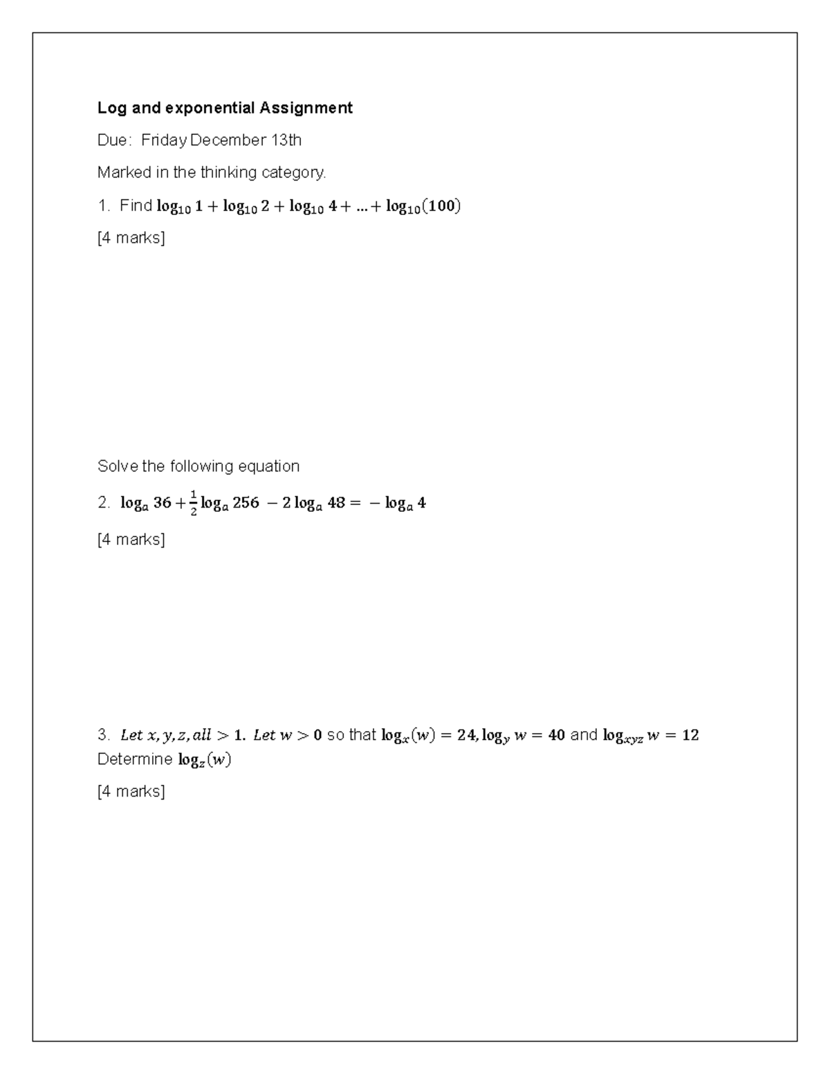 Assignment on Logarithms and Exponentials (MATH 101) - Studocu