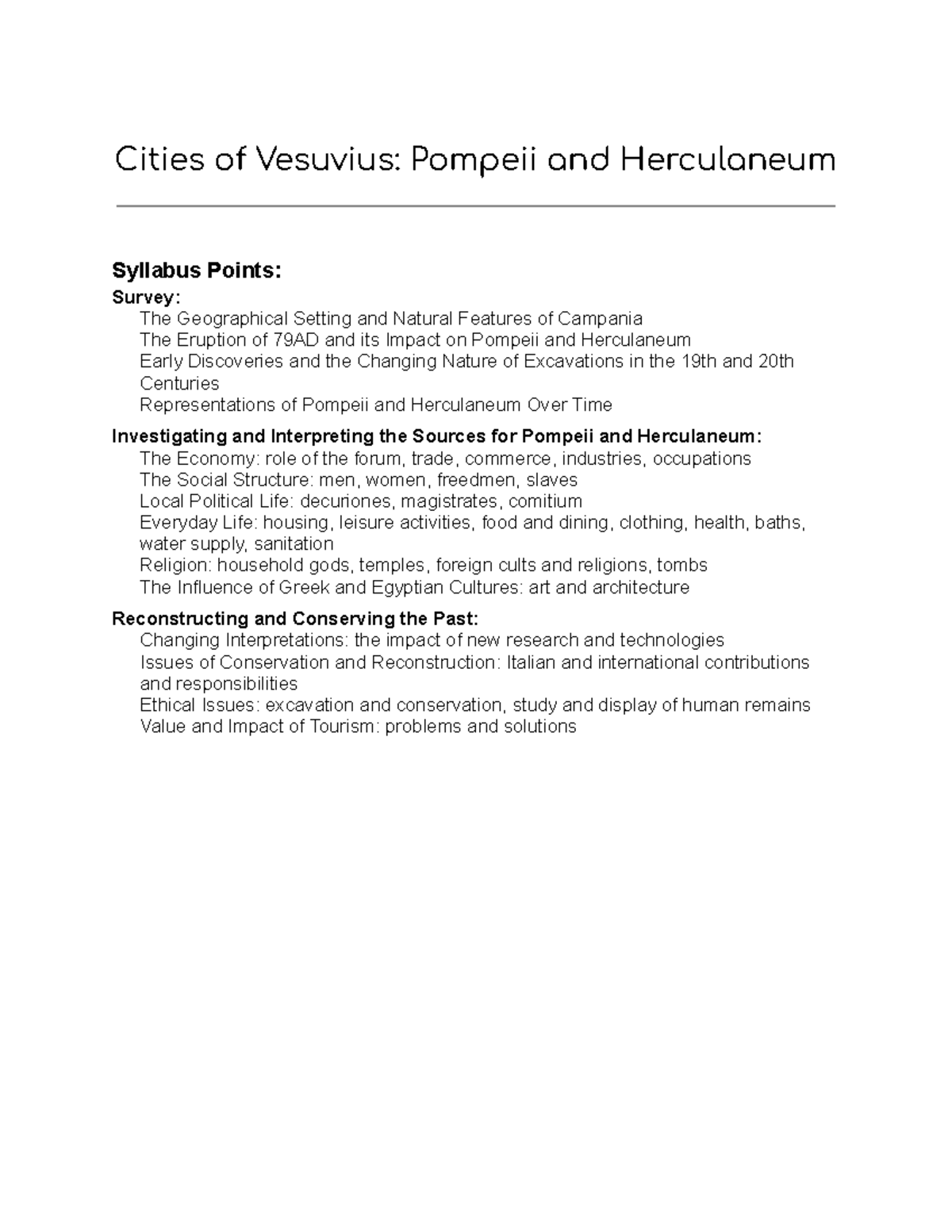 Pompeii and Herculaneum: A Comprehensive Study Guide (Course Code: P&H ...