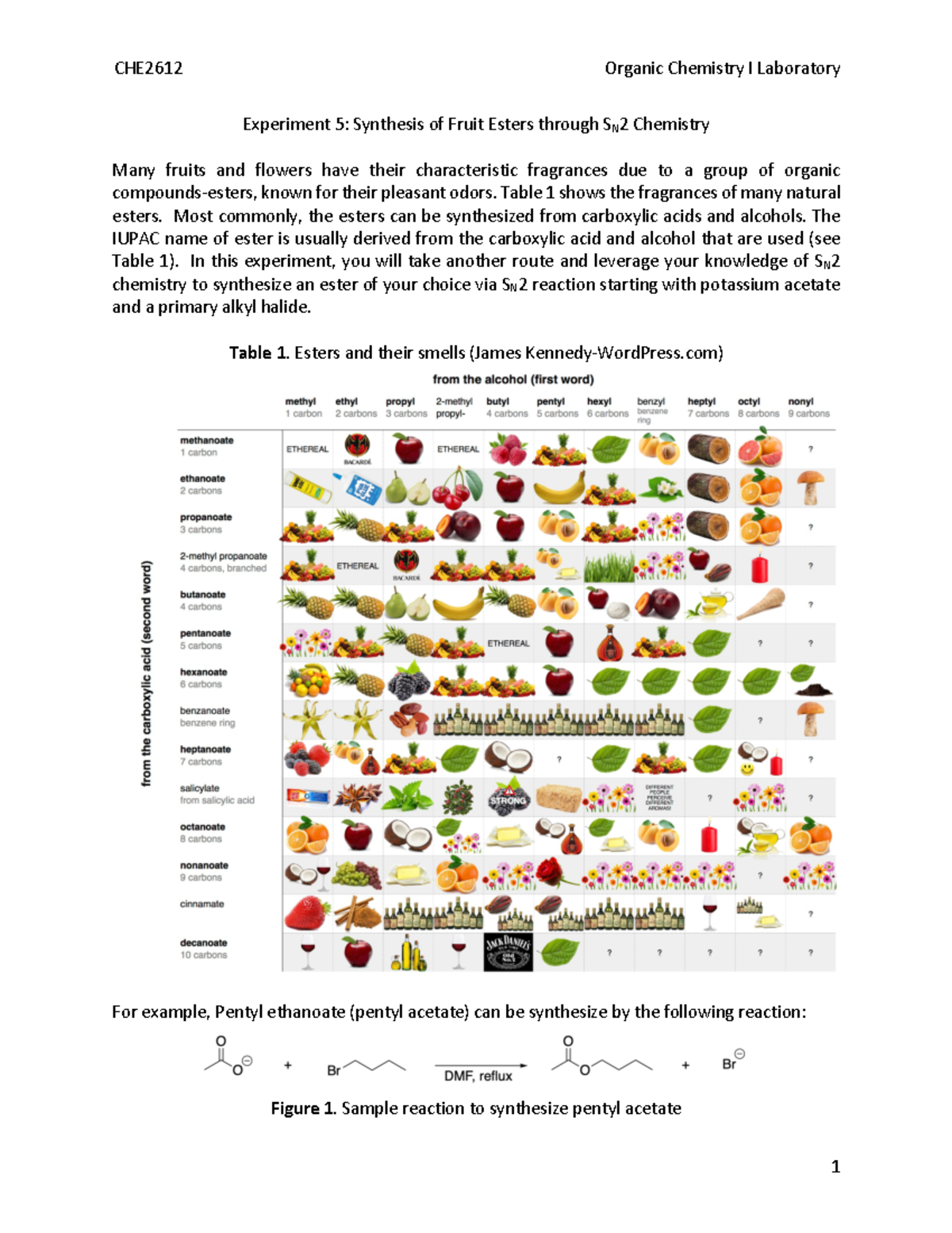 CHE26 12 Organic Chemistry I Lab: SN2 Synthesis of Fruit Esters ...