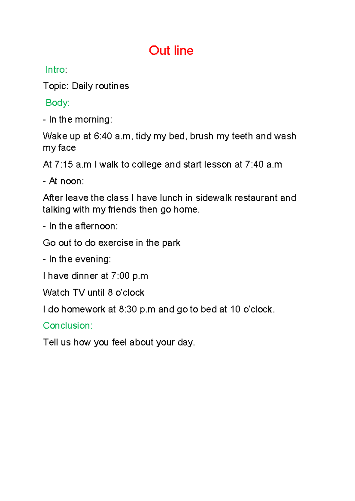 Daily Routines: A Personal Reflection on My Day - Studocu