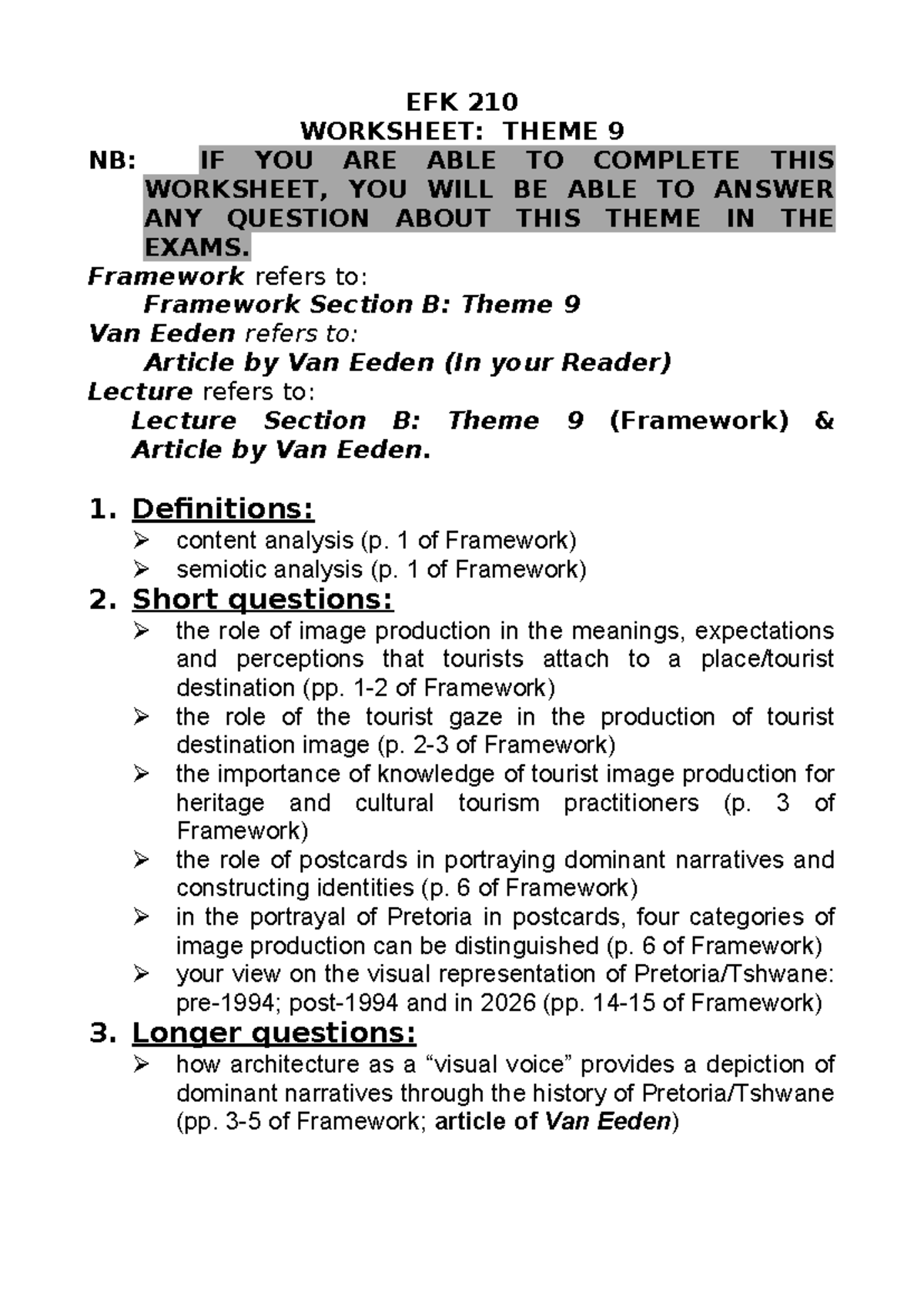 EFK 210 Worksheet: Theme 9 - Key Concepts for Exam Success - Studocu