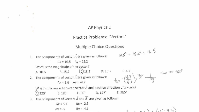 AP Physics C: Vector Practice Problems & Solutions - Studocu
