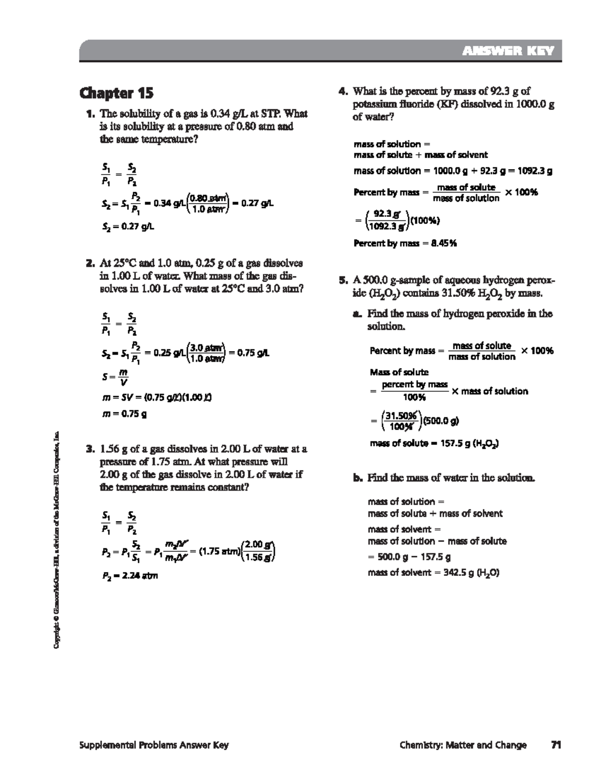 Ch. 15 Supplemental Problems Answers - Chemistry: Matter and Change ...