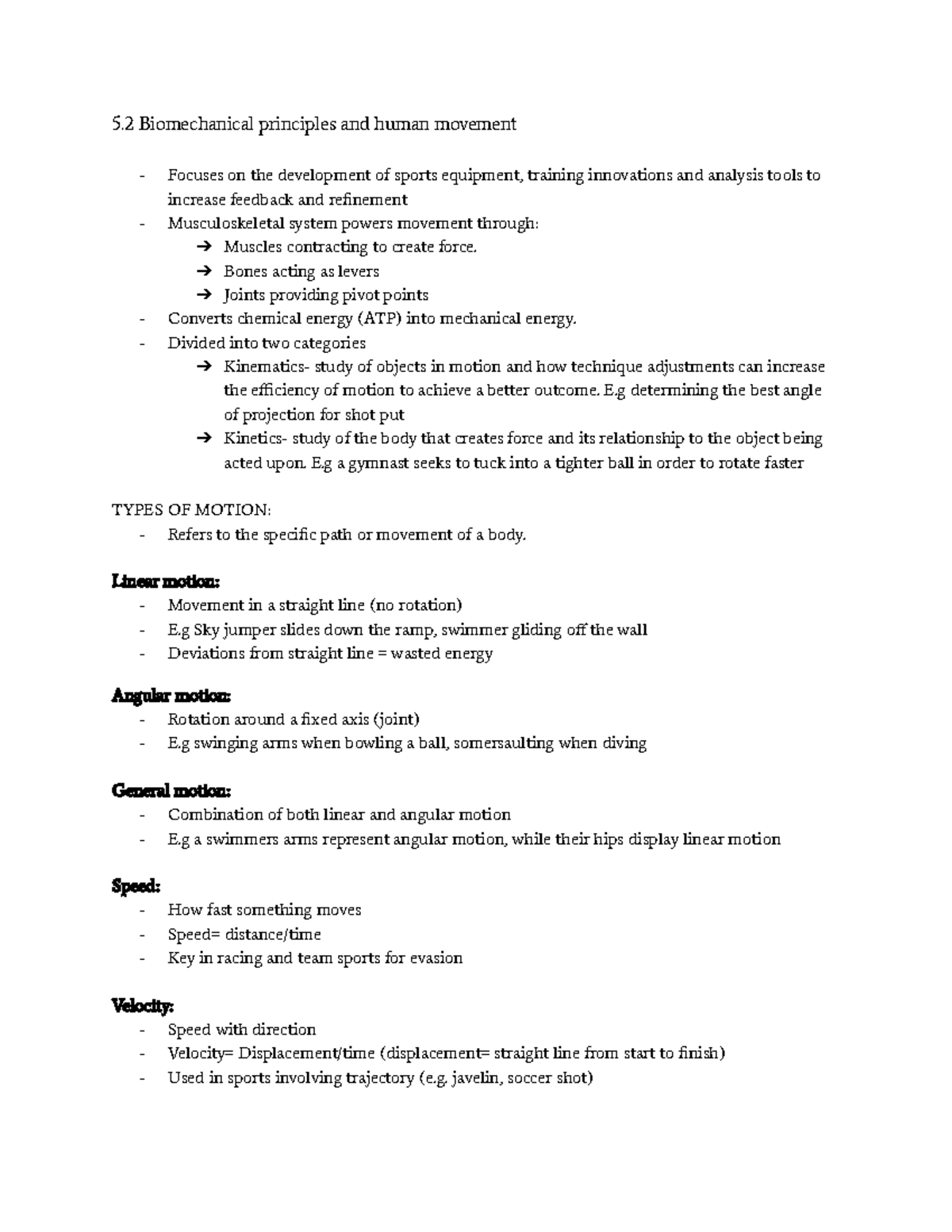 Biomechanical Principles and Human Movement: Body Systems Notes (5.2 ...