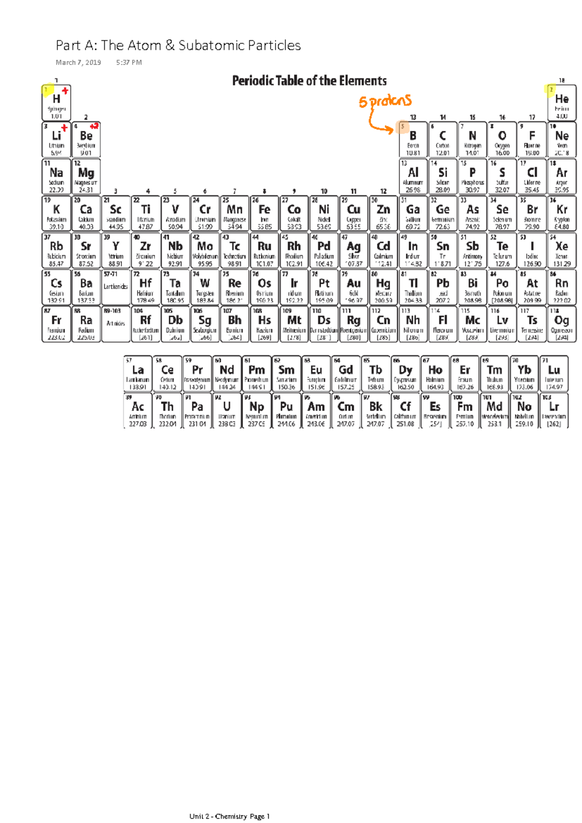 3 part a the atom subatomic particles Answer Key - Part A: The Atom ...