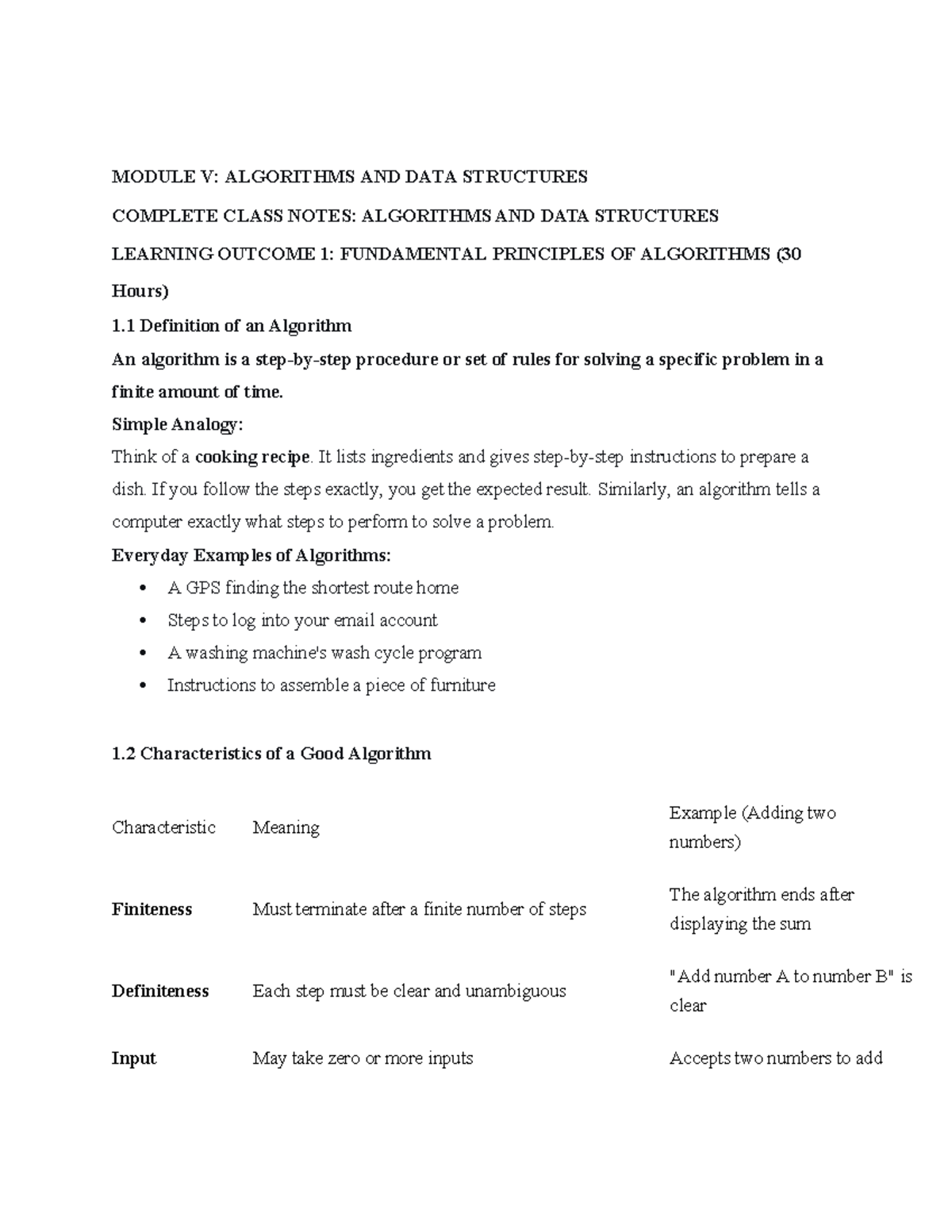 MODULE V: ALGORITHMS AND DATA STRUCTURES COMPLETE CLASS NOTES - Studocu