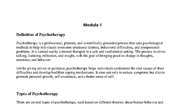 Psychotherapy Basics: Understanding Methods and Key Concepts (PSY 101 ...