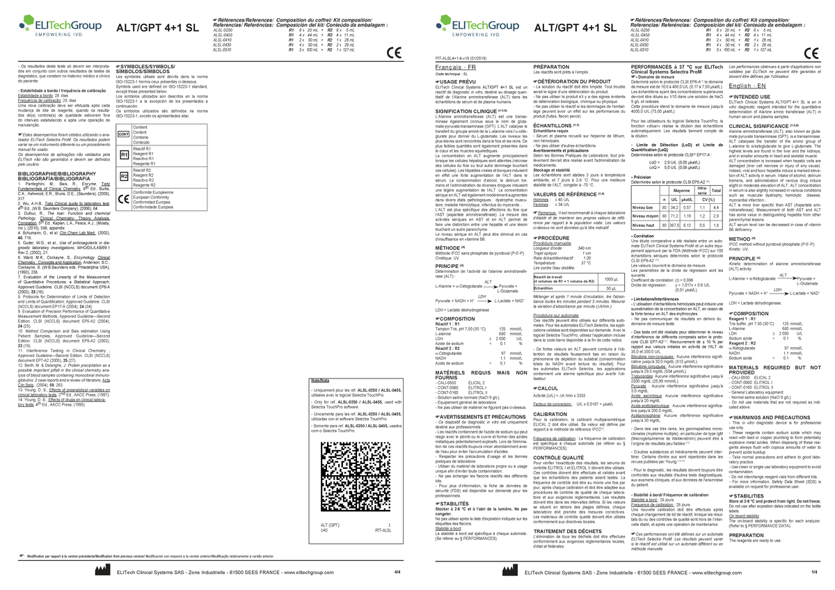 SL ALT Diagnostic Reagent Insert - ELITech Clinical Systems - Studocu