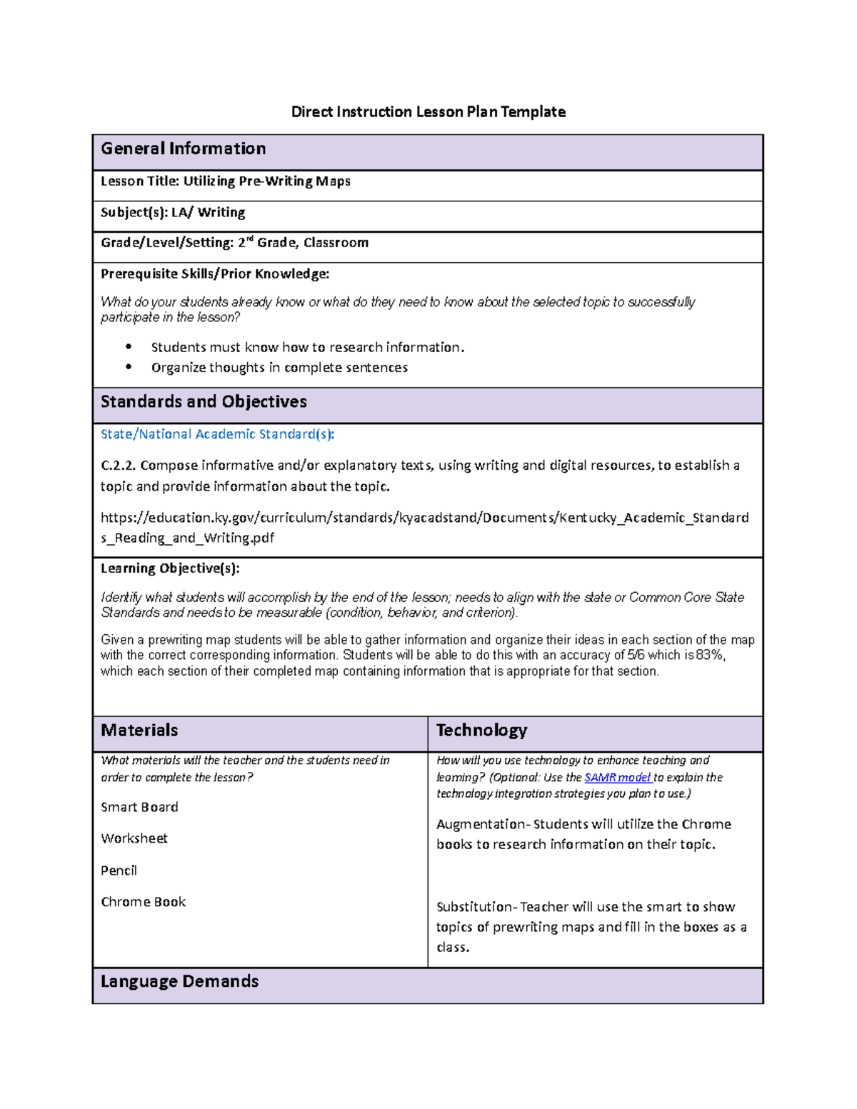 C365 Task 1 - Task 1 Passed - Direct Instruction Lesson Plan Template ...