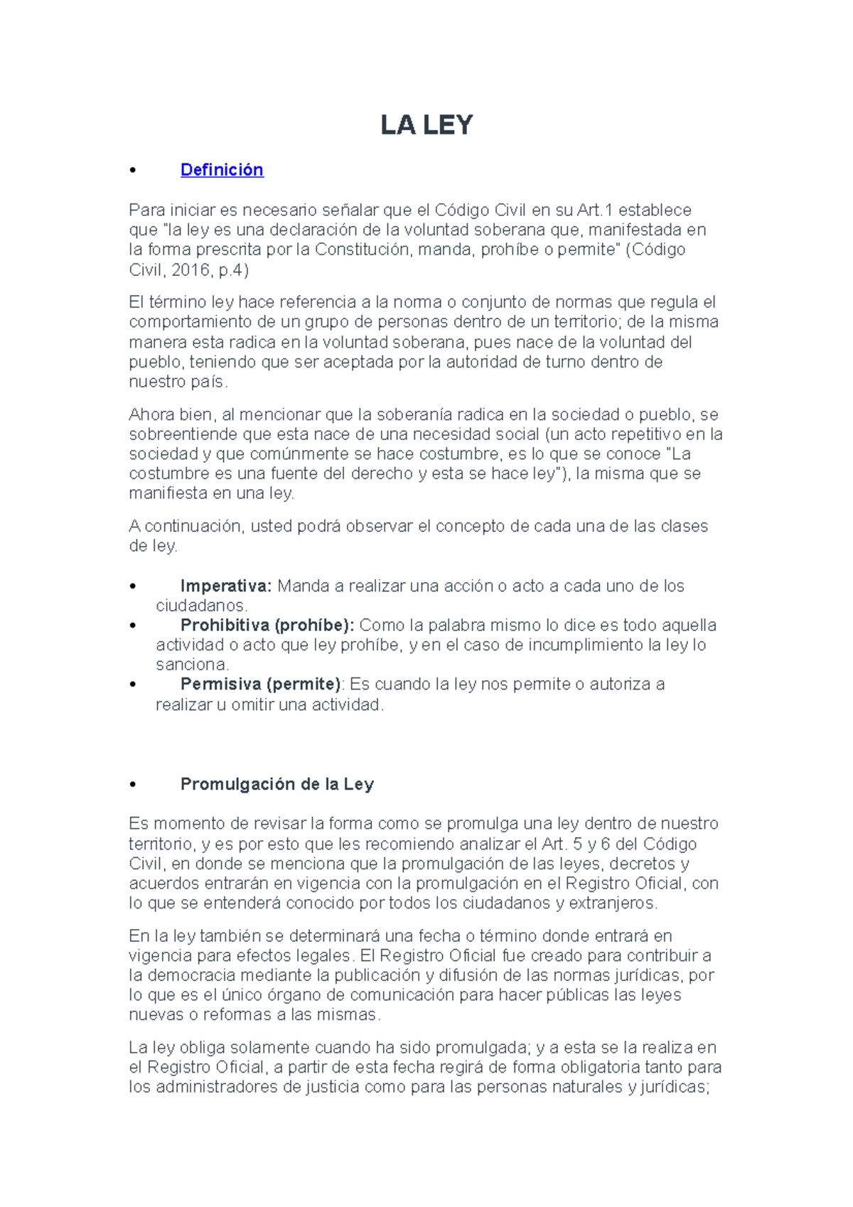 LA LEY - LA LEY Y SI CLASIFICACIÓN, LEY PERMISIVA, PROHIBITIVA E ...