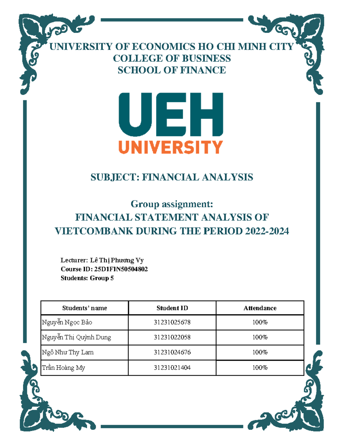 FINANCIAL STATEMENT ANALYSIS OF VIETCOMBANK (25D1FIN50504802) - Studocu