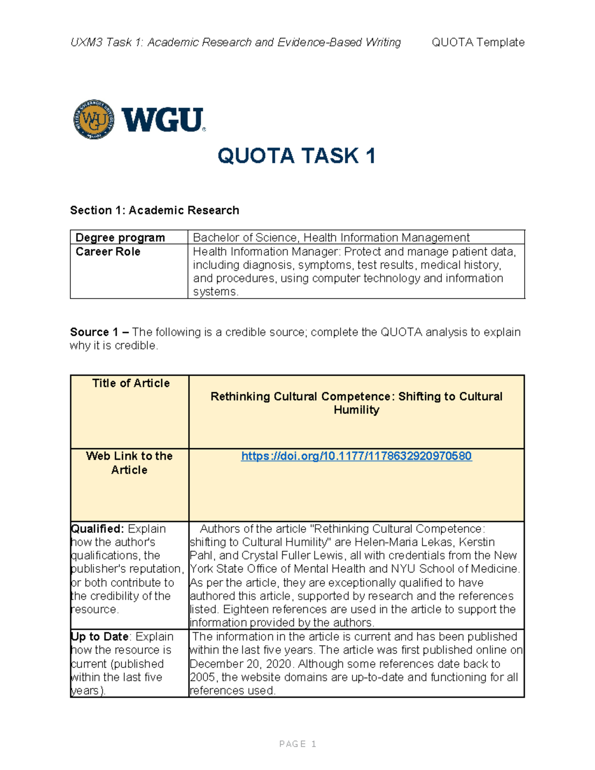 Quota Task 1 Analysis of Credible and Non-Credible Sources - C799 - Studocu