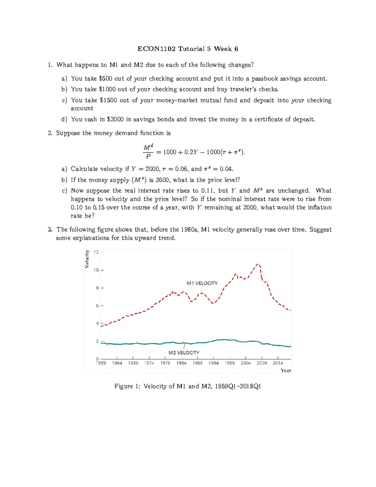 Tutorial 5 ECON1102 - ECON1102 Tutorial 5 Week 6 What happens to M1 and ...