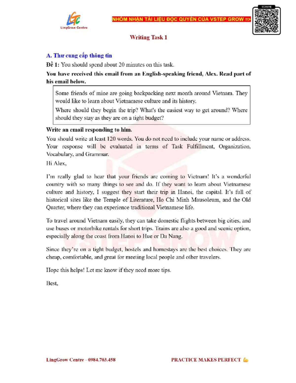 VSTEP GROW Writing Practice: Email Tasks and Responses - Studocu