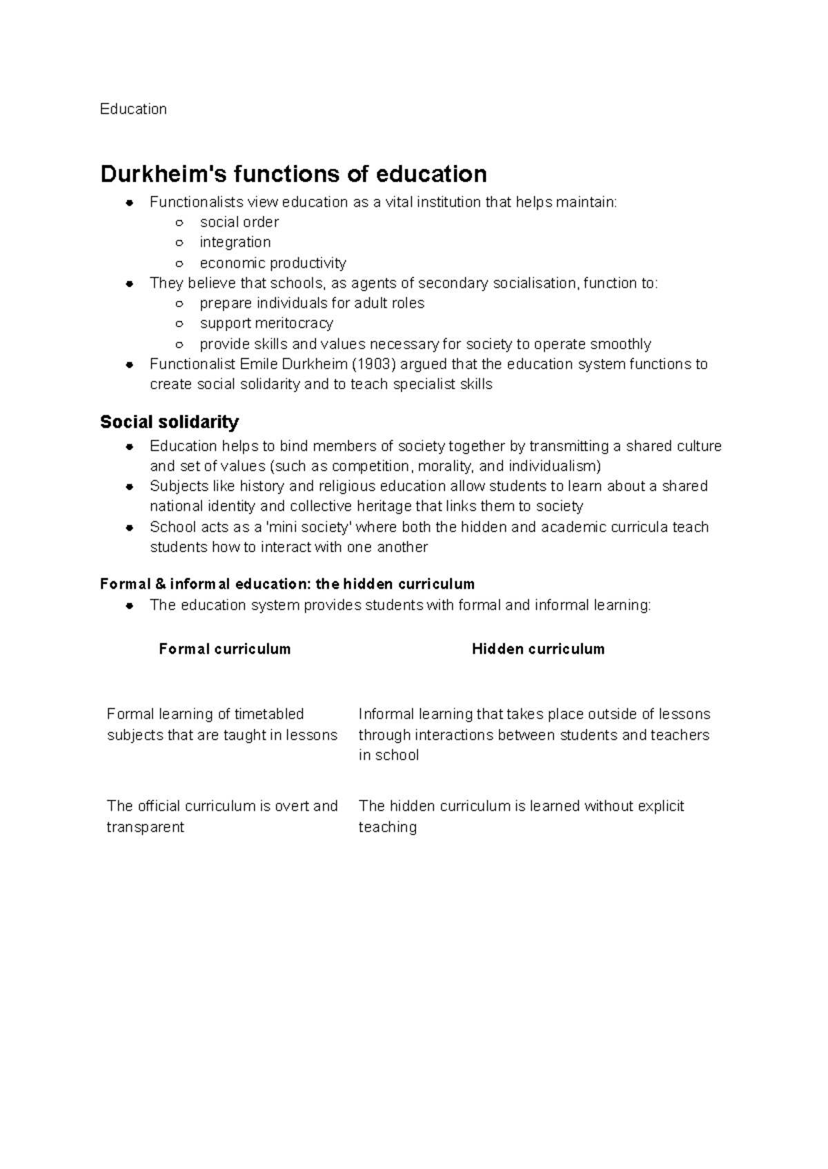 Education (EDU101): Functions and Perspectives in Sociology - Studocu