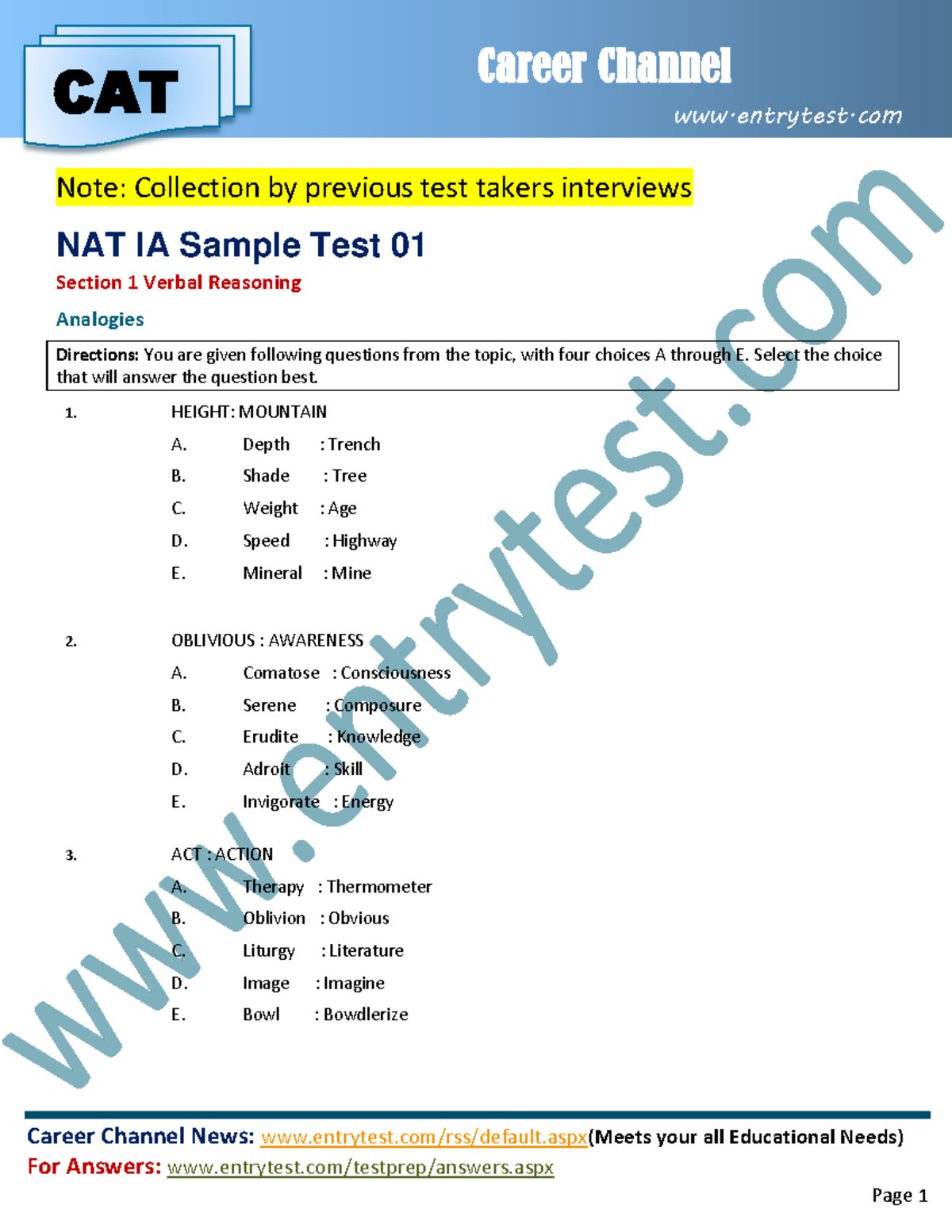 NAT-1A Sample Test 01: Comprehensive Guide to Verbal, Quant, and ...