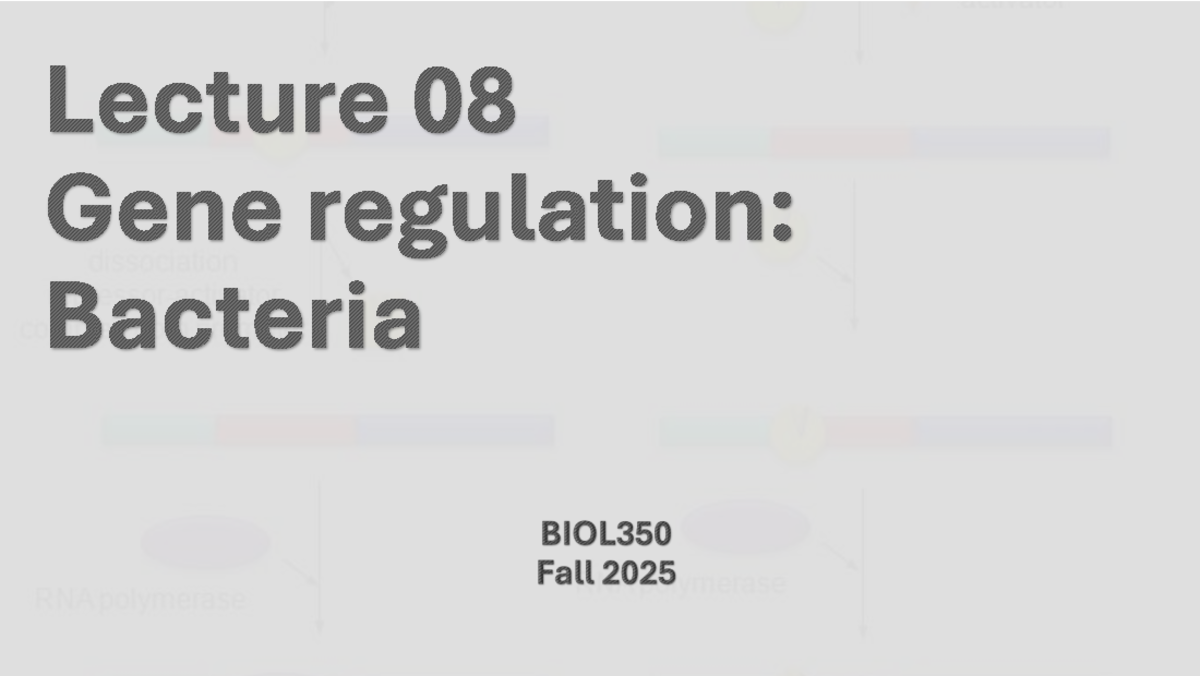 Biology 101: Lecture 08 - Gene Regulation in Bacteria Notes - Studocu