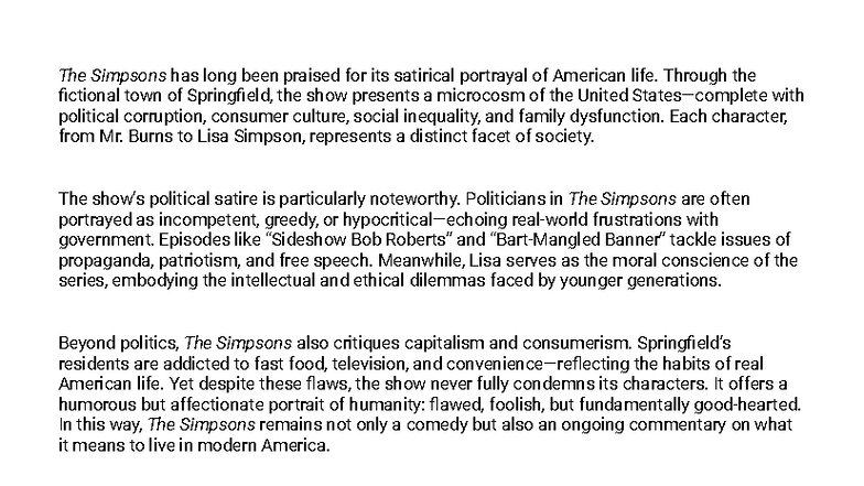 Essay 3: The Simpsons as a Satirical Reflection of American Society ...