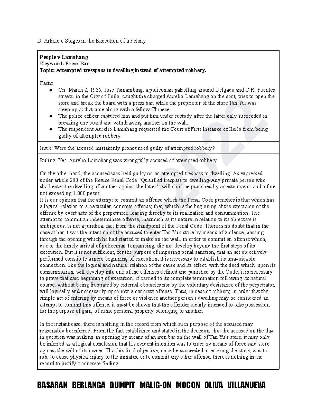 2. Articles 6 - 11 - CASE DIGEST - 2021- D. Article 6 Stages in the ...