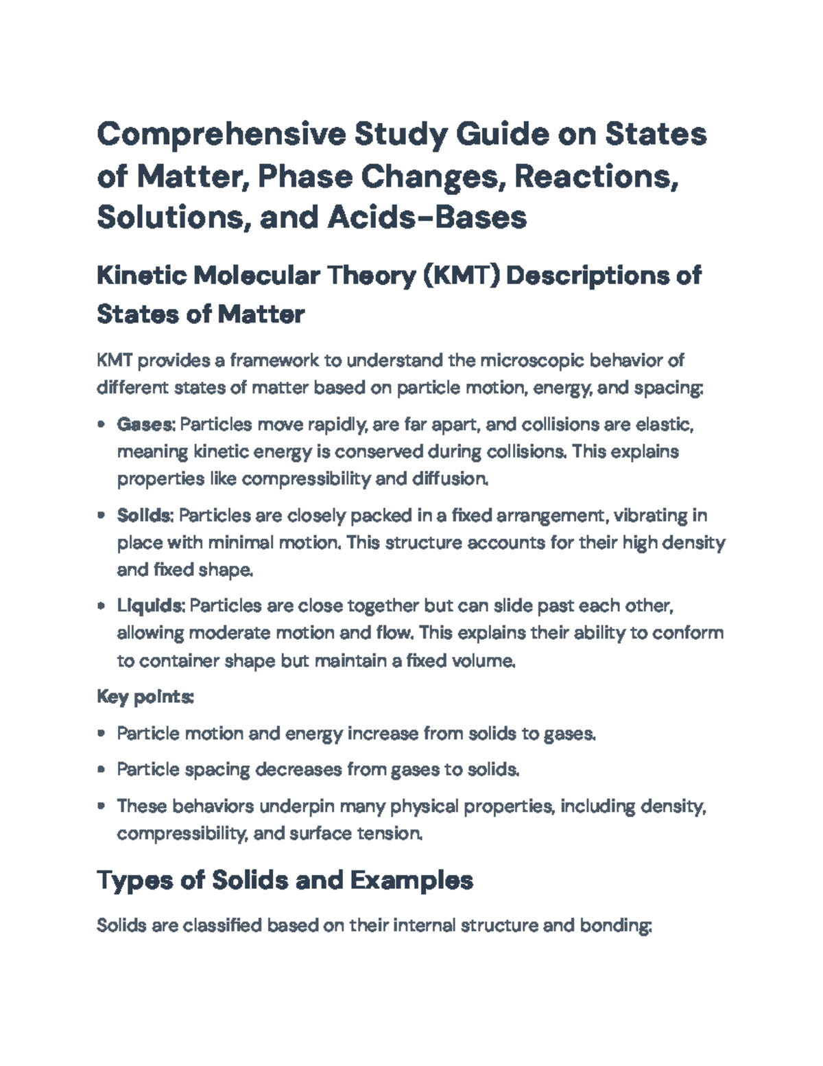 Comprehensive Study Guide on States of Matter & Chemical Reactions (KMT ...