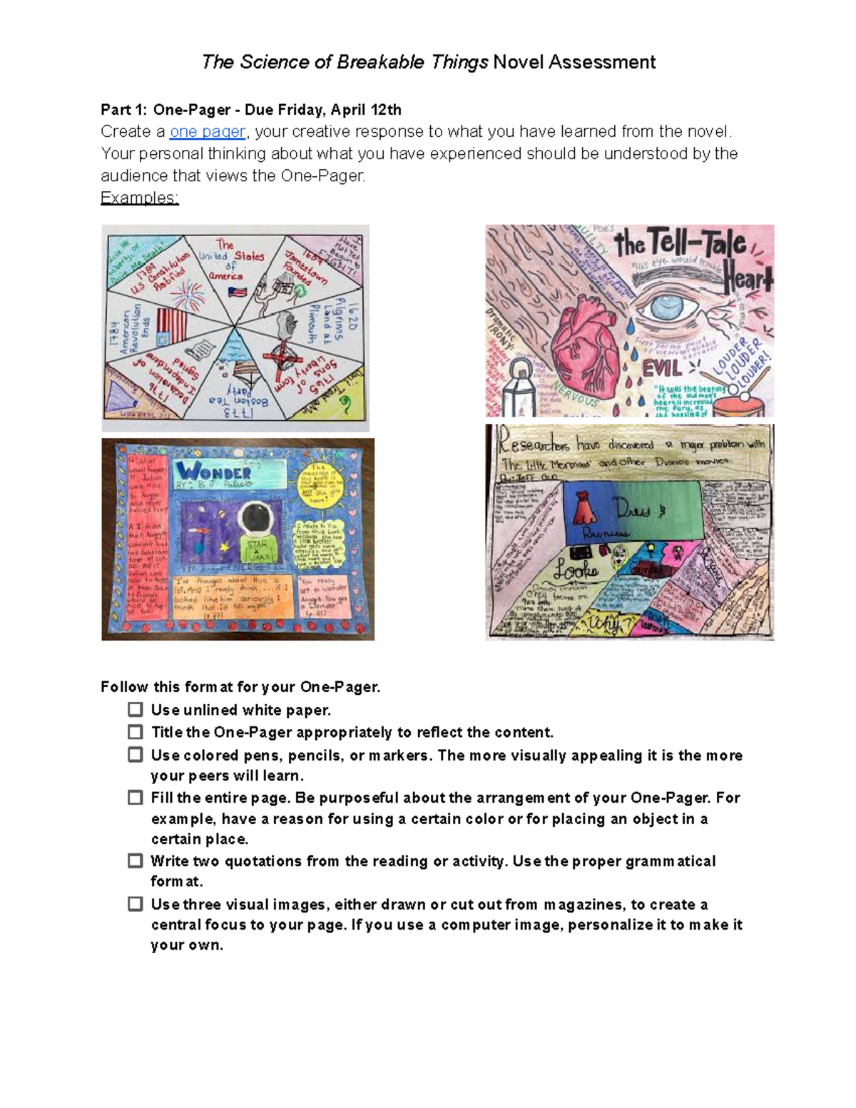 The Science of Breakable Things: One-Pager Assessment Guide - Studocu