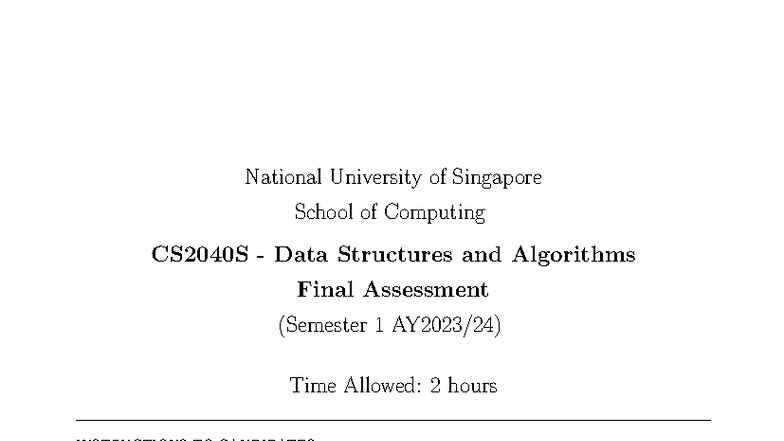 CS2040S Data Structures & Algorithms Final Exam (S1 2023-24) - Studocu