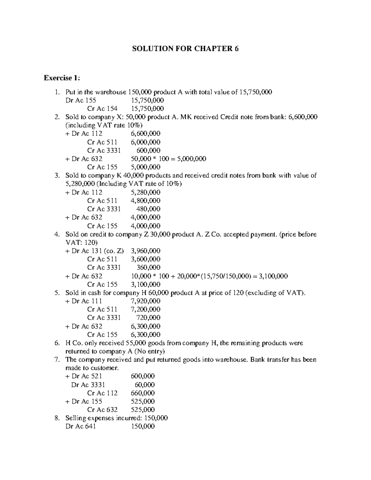 Solutions for Chapter 6 & 7: Accounting Exercises and Entries - Studocu