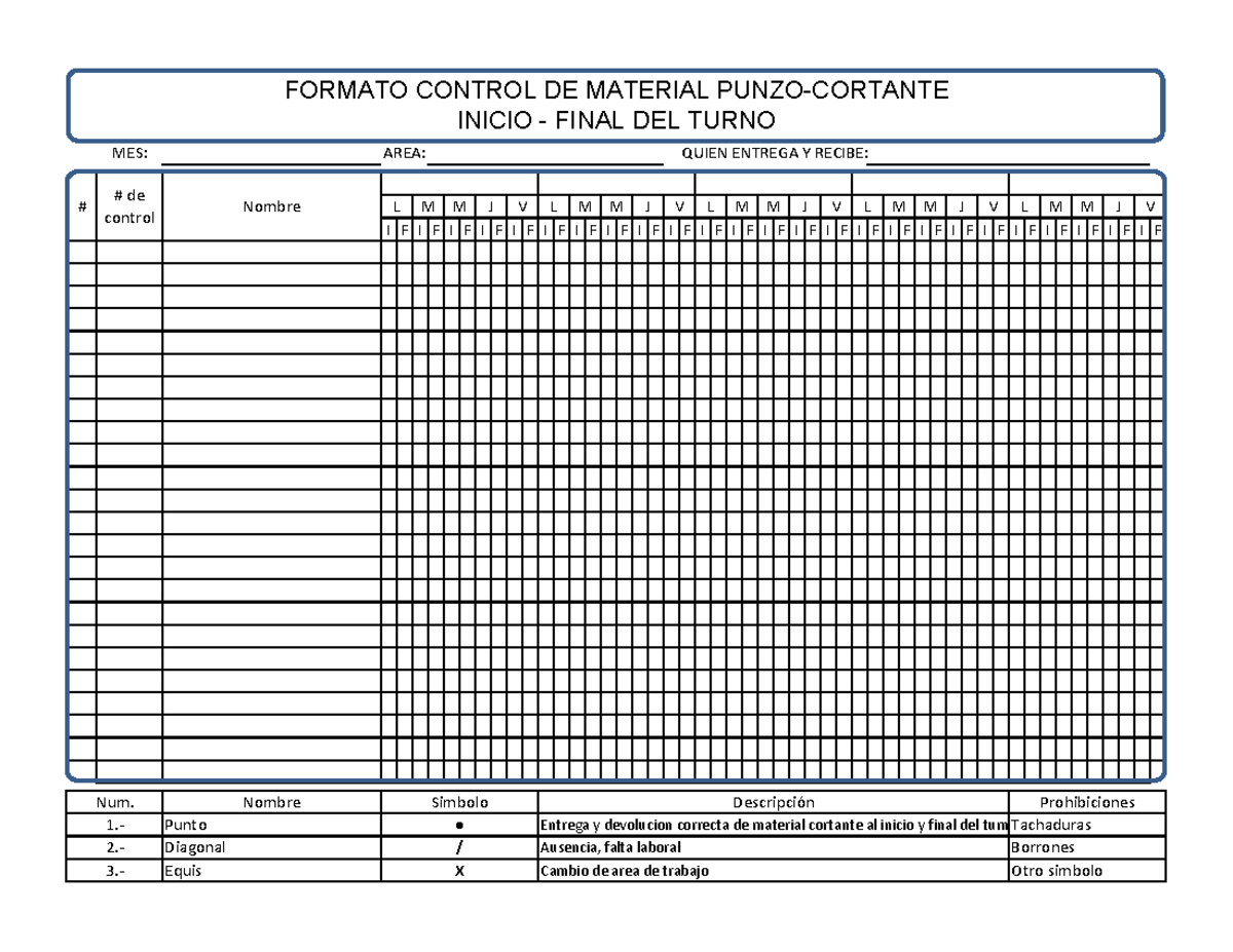 Formato de Control de Material Punzo-Cortante - FMTO CTRL - Studocu