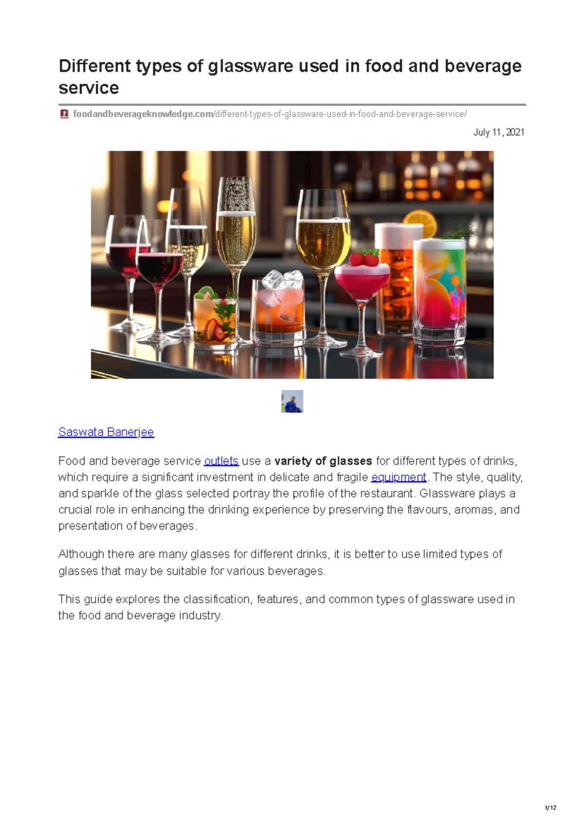 Different Types of Glassware in Food & Beverage Service (FBS 101) - Studocu